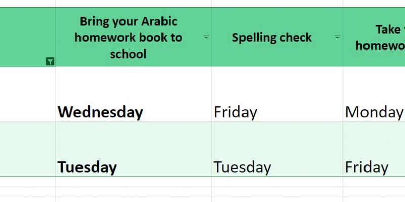 Al-Noor Primary School - Arabic Homework