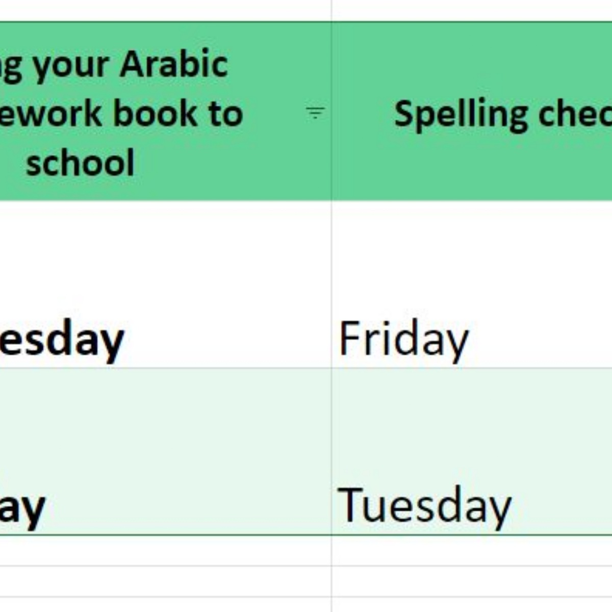 Al-Noor Primary School - Arabic Homework