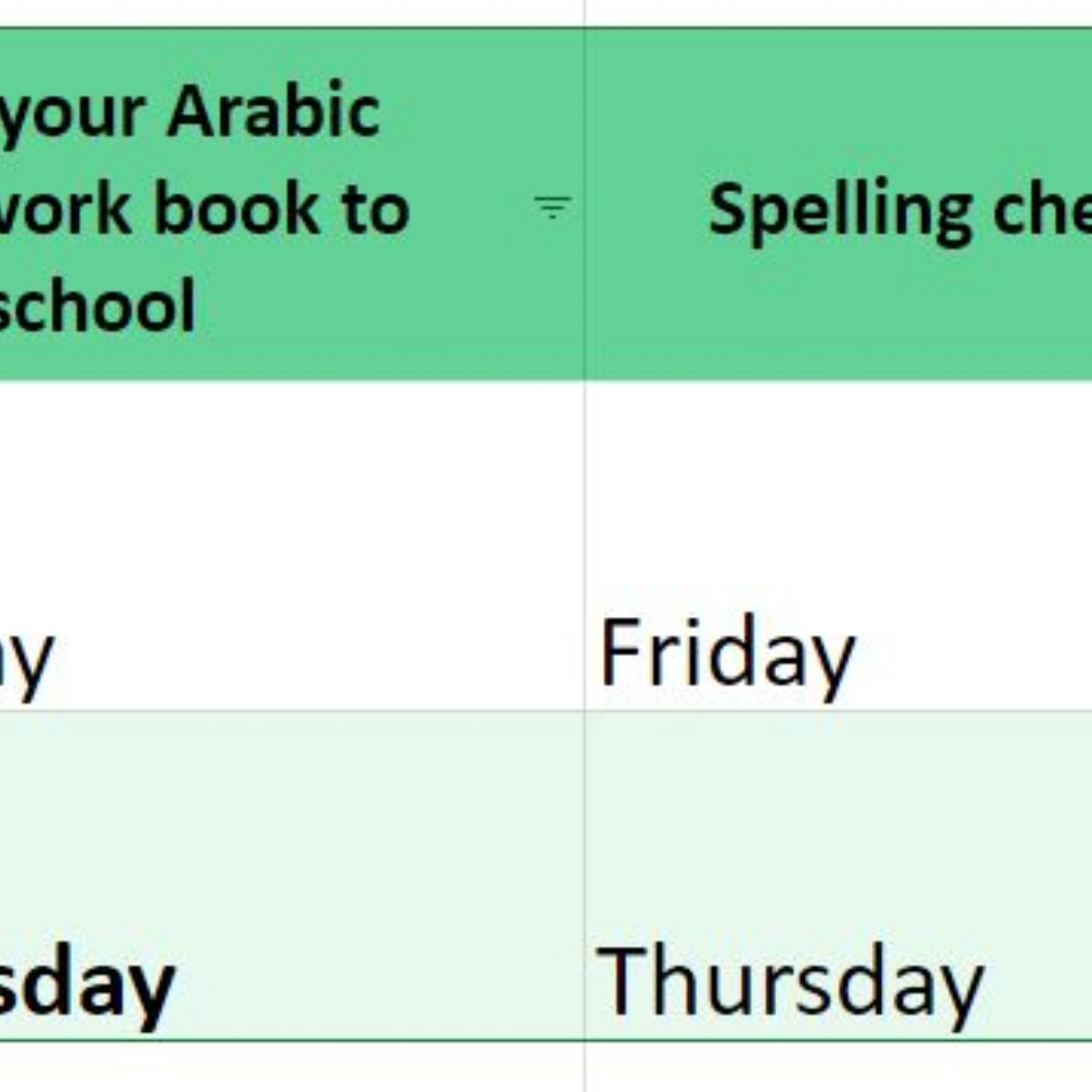 Al-Noor Primary School - Year 5 Arabic Homework