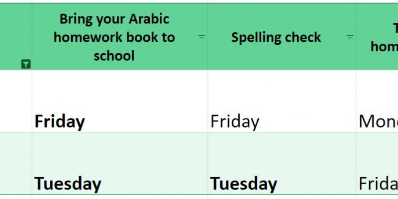 Al-Noor Primary School - year 4 Arabic Homework