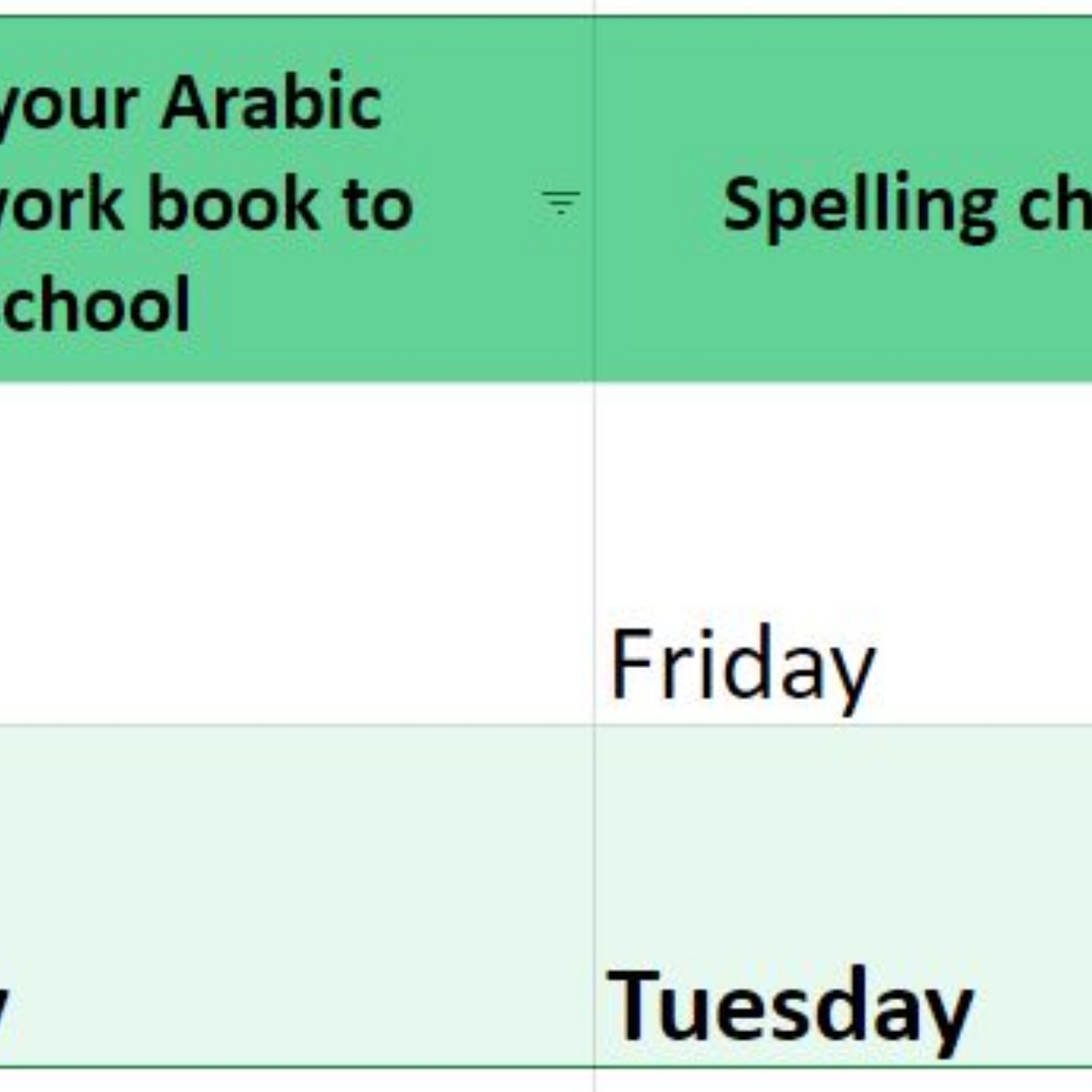 Al-Noor Primary School - year 4 Arabic Homework